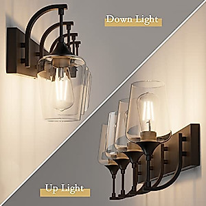 Ralbay Matte Black Bathroom Light Fixtures 4-Lights Industrial Black Vanity Lights Clear Glass Vintage Edison Matte Black Wall Lamp Light Fixture for Bathroom