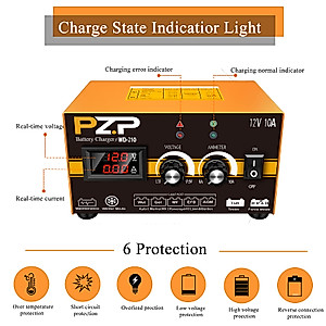 PZP 12V Manual Battery Charger Maintainer, 0 to 10A Arbitrarily Adjustable Car Battery Trickle Charger, Battery Desulfator with Repair, Winter Mode, Suitable for Lawn Mower, AGM, Deep Cycle Batteries