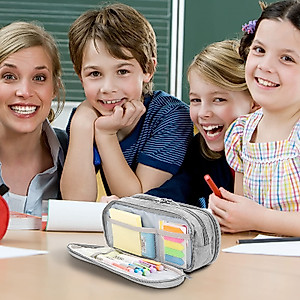 NEWUPZSI Large Pencil Case Grey christmas gifts teen girl teenage boys pouch with 3 compartments Pouch big capacity canvas pencil Bag school supplies for college School Teen Men Women adults