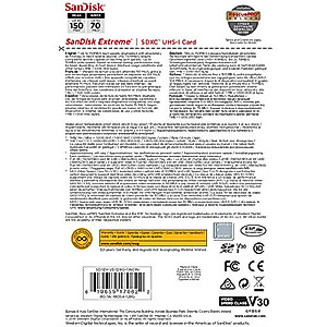 SanDisk 128GB Extreme SDXC UHS-I Memory Card - 150MB/s, C10, U3, V30, 4K UHD, SD Card - SDSDXV5-128G-GNCIN