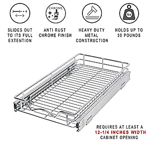 HOLD N' STORAGE Pull Out Cabinet Organizer, Heavy Duty-with Lifetime Limited Warranty -11”W x 21”D - Requires At Least a 12-1/4” Cabinet Opening, Steel Metal cabinet drawers slide out, Chrome Finish