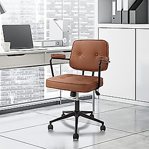 KLASIKA PU PVC Faux Leather Home Office Chair Swivel Ergonomics Mid Back Desk Chair with Armrests Computer Task Chair Brown