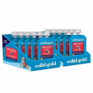Solid Gold Beef Bone Broth for Dogs - Grain Free Dog Food Topper Rich in Collagen and Superfoods - Nutrient Dense Dog Gravy Topper for Dry Food - Promotes Gut Health and Hydration - 12 Pack