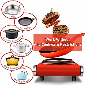 Hot Plate, Techwood 1800W Dual Electric Stoves, Countertop Stove Double Burner for Cooking, Infrared Ceramic Hot Plates Double Cooktop, Red, Brushed Stainless Steel Easy To Clean Upgraded Version, Red