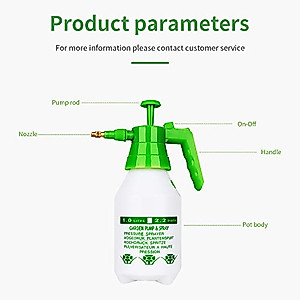 Munyonyo Garden Pump Sprayer,68oz/34oz Hand-held Pressure Sprayer Bottle for Lawn with Safety Value&Adjustable Nozzle, for Watering,Spraying Weeds,Home Cleaning and Car Washing,0.5 Gallon
