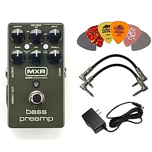 MXR M81 Bass Preamp Pedal Bundle with 9V Power Supply, 2 Patch Cables and 6 Dunlop Picks