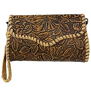 Urbalabs Western Crossbody Purse Cowgirl Handbag Genuine Leather Floral Tooled Flap Clasp Tote Bag Women Hand Stitched (Light Brown)