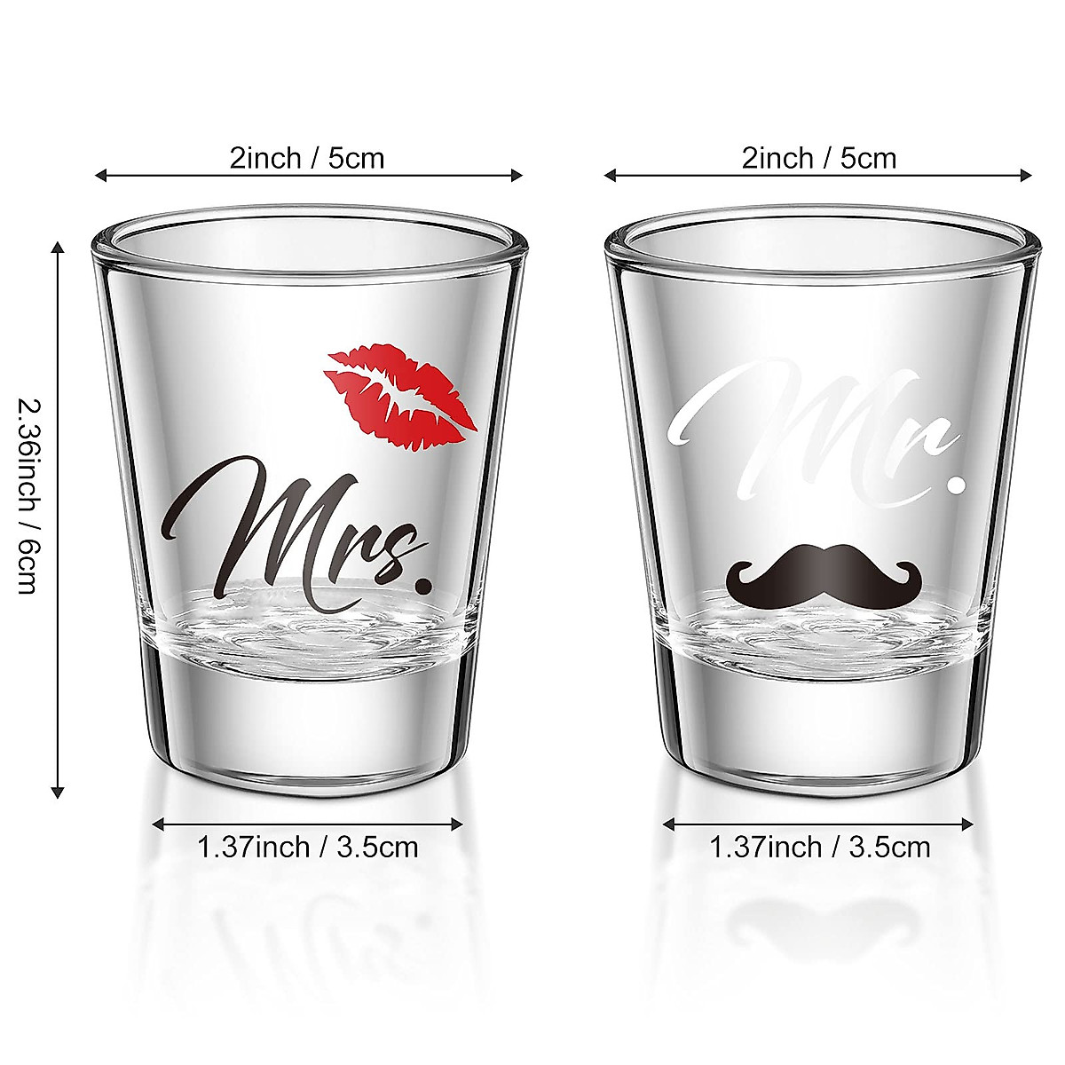 2 Pieces Mr and Mrs Shot Glasses 2 Oz Gold Wedding Party Wine Glasses Engagement Anniversary Bridal Shower Glass Couple Wine Glass for Newlyweds and Couples (Charming Style)
