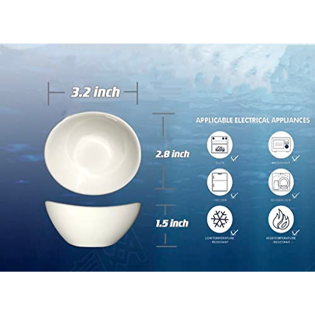 Holitika Sauce Dish-Dipping Bowls,Sauce Cups/Bowls/Dishes for Soy Sauce,Ketchup,BBQ Sauce,Sushi Soy Sauce - White Porcelain,1 Oz,Set of 6,D1