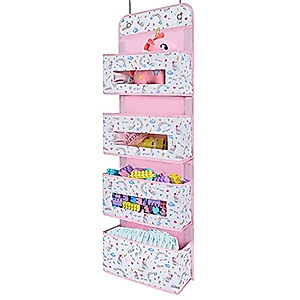 WERNNSAI Unicorn Door Organizer - 39” x 12” Clear Window Pockets Organizer for Baby Girls Over the Door Hanging Storage Bathroom Organizer Gifts Toys Diapers Pantry Closet Wall Bedroom Nursery Decor