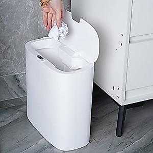 Sooyee 13.3 litres Bathroom Trash Can with lid,3.5 Gallon Automatic Trash Can,Touchless Trash Can for Kitchen,Office,Bedroom,Bathroom,Living Room,White(Not Included Batteries)