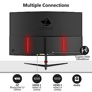 Z-Edge UG27 27-inch Curved Gaming Monitor 16:9 1920x1080 200/144Hz 1ms Frameless LED Gaming Monitor, AMD Freesync Premium Display Port HDMI Built-in Speakers