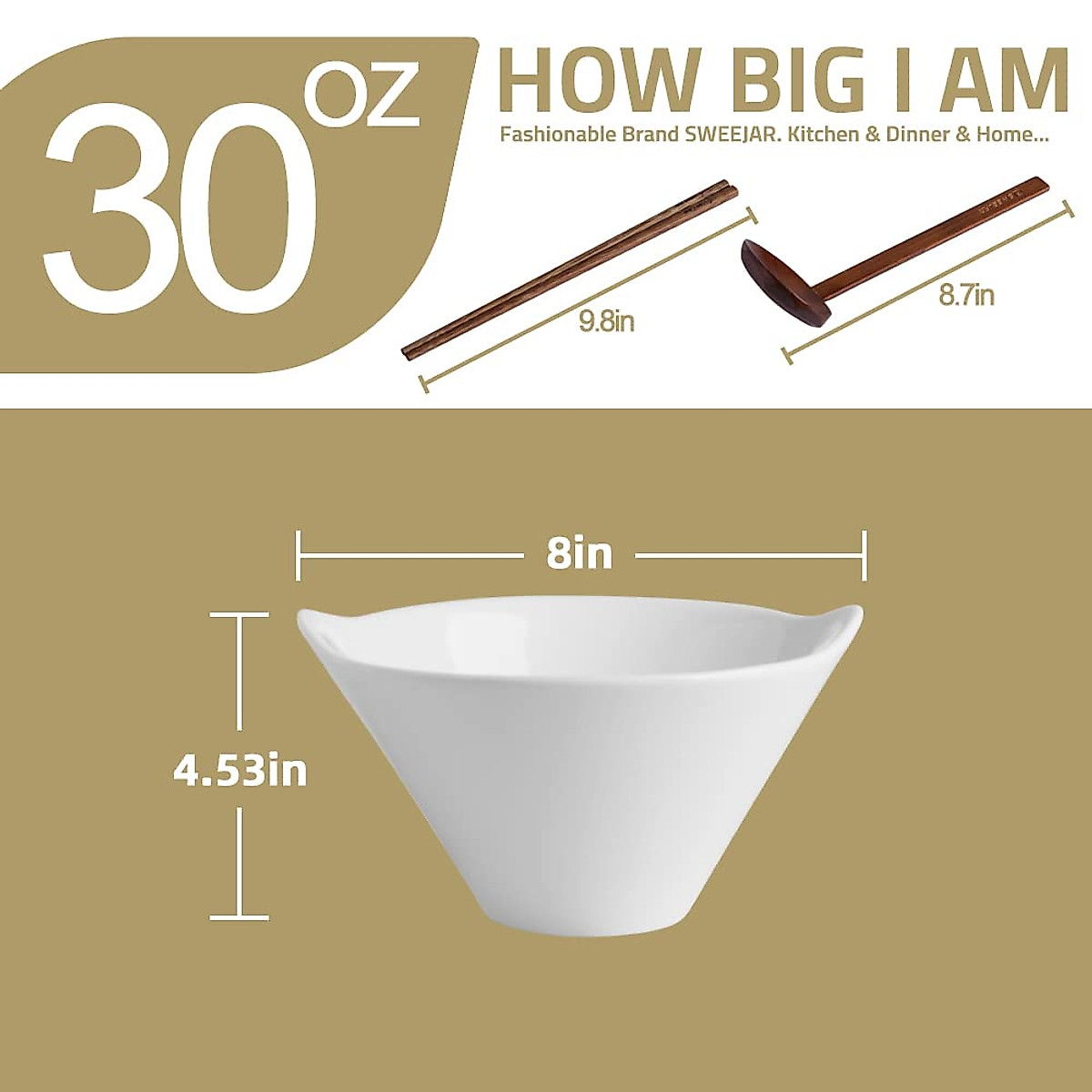 Sweejar Porcelain Ramen Bowls, Japanese Ramen Noodle Bowl with Chopsticks And Spoons, 25 oz Deep Bowl for Soup, Salad, Pho, Udon, Reactive Glaze, Set of 2 (Turquoise)