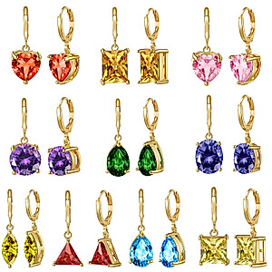 10 Pairs Gold Dangle Earrings for Women - Small Hoop Earrings with Charm - Gold Leverback Earrings for women - Cubic Zirconia Earrings Pack for -s -Earings Set- Cute Earrings for Women