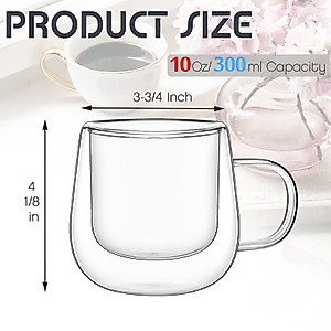 Sunnyray 8 Pack Double Walled Glass Coffee Mugs 10oz Insulated Cappuccino Glasses Mugs with Handle Clear Glass Coffee Cups Bistro Travel Camping for Tea Latte Beverage Shots Glasses Heat Resistant