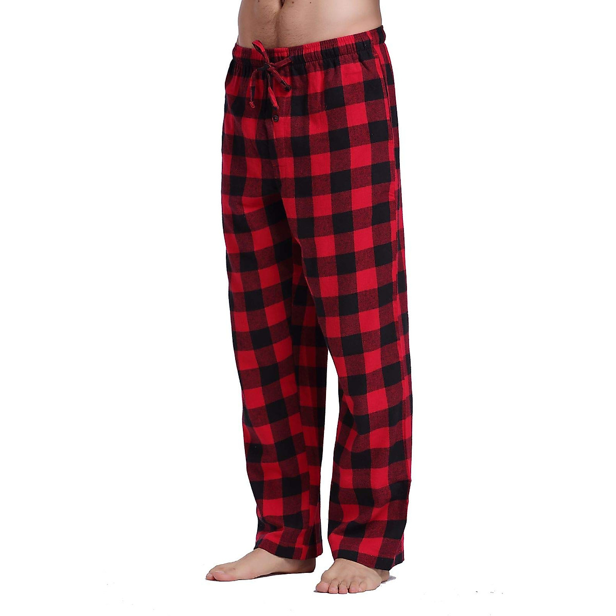 CYZ Men's 100% Cotton Super Soft Flannel Plaid Pajama Pants-BlackRedGingham-L
