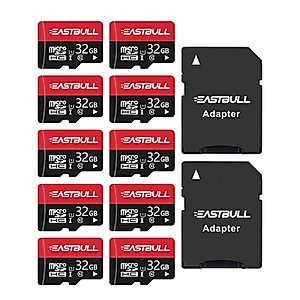 32GB 10-Pack of Micro SD Cards, EASTBULL SD Memory Cards 32GB SD Cards Pack Full HD Video 90MB/s UHS-I U1 Micro SDHC Class 10 for Surveillance Security Cam (10 Units and 2 Adapters)