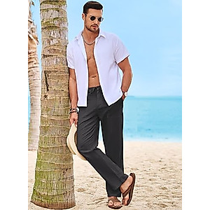 JMIERR Mens Casual Linen Pants Loose Fit Lightweight Elastic Drawstring Trousers Summer Beach Yoga Pant US 38(XL) Dark Grey