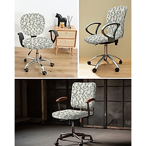 Double Love Asian Japanese 2 Pieces Computer Office Chair Covers Set,Stretchable Desk Rotating Chair Seat Cushion Slipcover Back Cover Chinese Retro Rustic Oriental Traditional Farmhouse Ink Painting