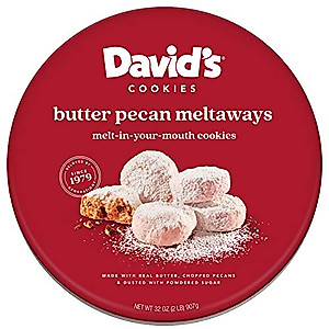 David’s Cookies Gourmet Butter Pecan Meltaway Cookies Gift Basket – 32oz Butter Cookies with Crunchy Pecans and Powdered Sugar – All-Natural Ingredients – Kosher Recipe – Ideal Gift for Corporate Birthday Fathers Mothers Day Get Well and Other Special Occ