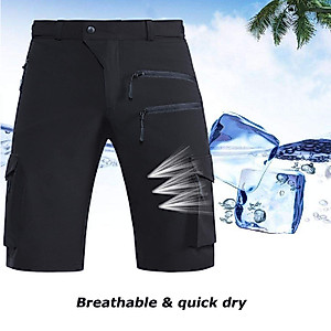 Hiauspor Men's Mountain Bike Shorts Stretch MTB Shorts Quick Dry with Zipper Pocket (Black, XX-Large)