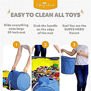 Nany Jeans Toy Storage Organizer and Play Mat for Kids - Collapsible XXL Toy Bag Storage Container for Building Bricks & Blocks - Toy Chest & Organizers with Drawstring Mat for Boys and Girls (Blue)