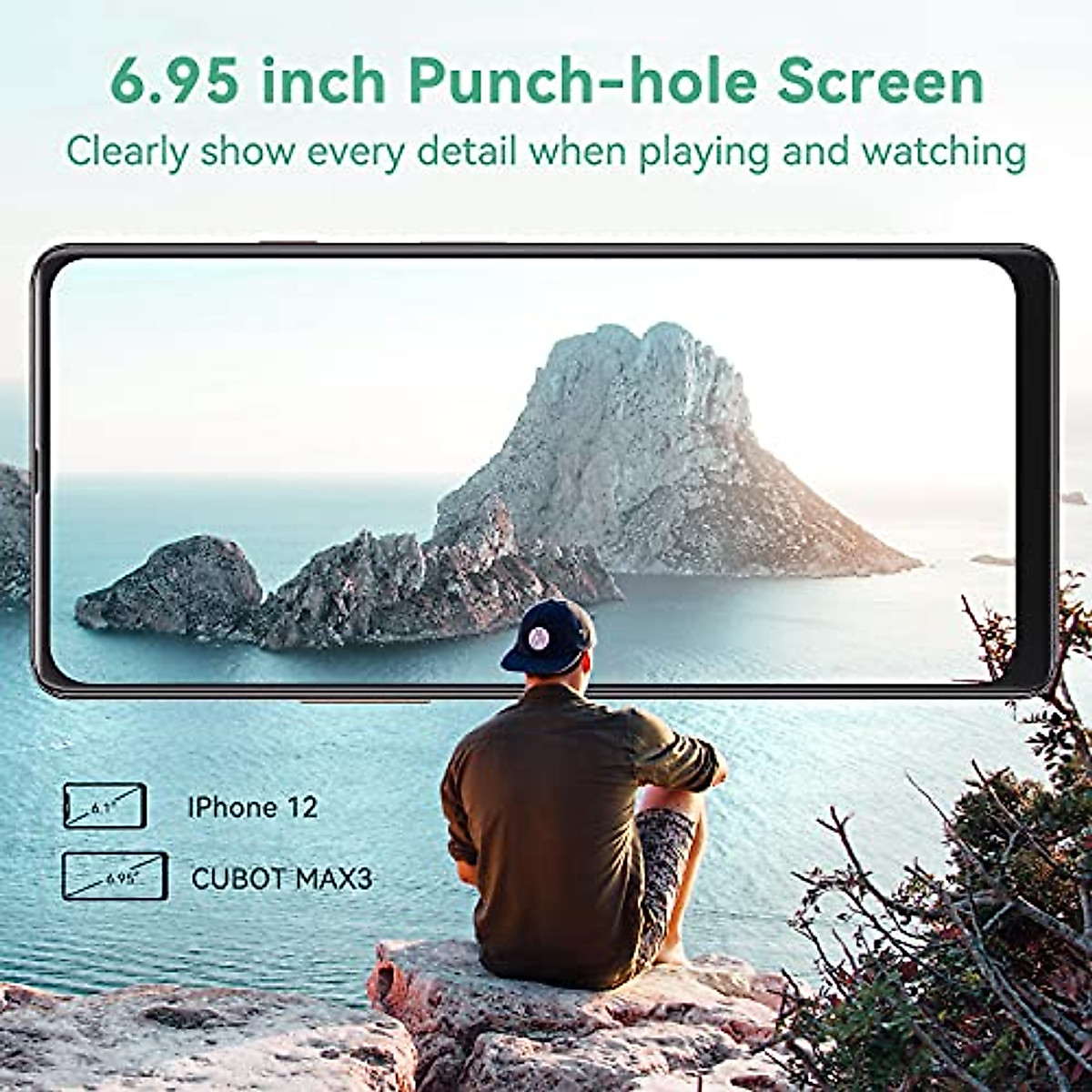 CUBOT Smartphones Unlocked with 6.95" Large Screen, 48MP Triple Camera, 5000 mAh Battery, 4GB/64GB (256GB Extension), 4G Dual SIM, NFC, Face ID (Black)