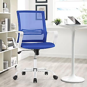 AFO Home Office Desk Chair with Ergonomic Lumbar Supportive Armrest, Mid Back, Tilting Function, Breathable Mesh and High Resilience Sponge Swivel Rolling, Adjustable Height, Navy Blue