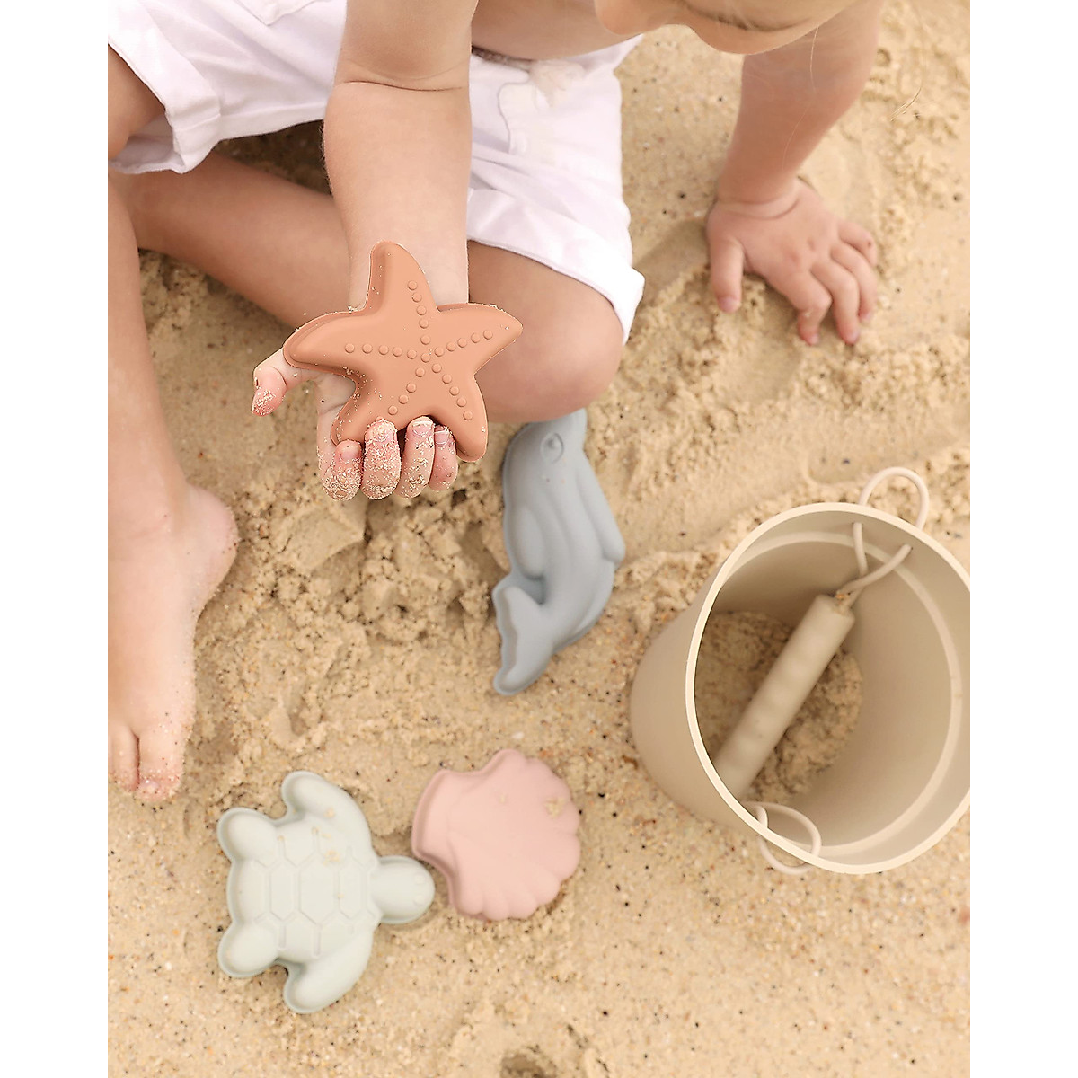 Silicone Beach Toys for Kids - Baby Sandbox Toys - Best Silicone Toddler Beach Toy Set for Travel -Won't Break Like Plastic Baby Beach Toys - Collapsible Beach Bucket, Shovel & Accessories