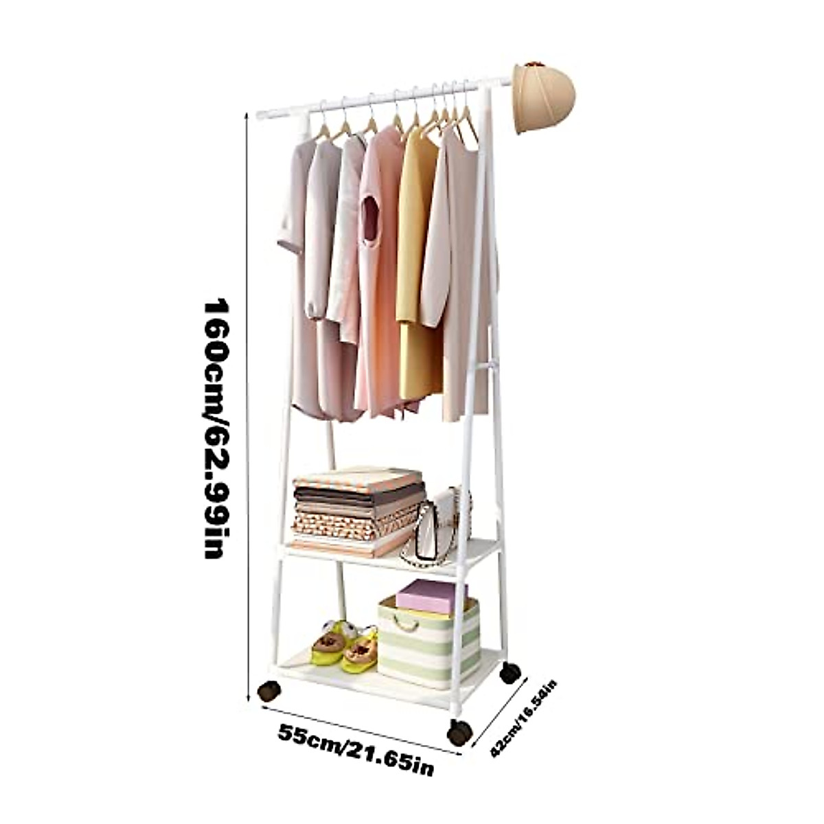 Jecpuo Clothes Rack Small Metal Garment Rack with Shelves for bedroom Rolling clothing rack for Hanging Clothes on Wheels for Hanging Clothes,clothes rack (White)