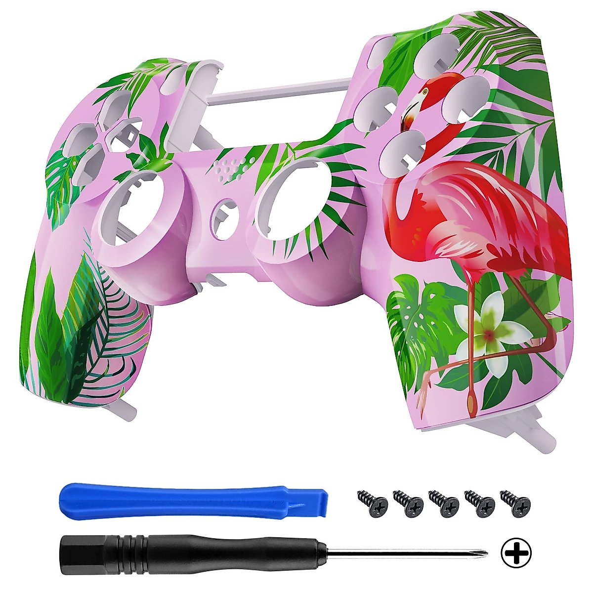 eXtremeRate Tropical Flamingo Patterned Custom Faceplate Cover, Replacement Front Housing Shell Case Compatible with ps4 Slim Pro Controller JDM-040/050/055 - Controller NOT Included