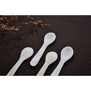 DUEBEL Set of 10 White Mother Pearl 2.75′′ Caviar Spoons Caviar, Egg, Coffee Serving (White, 7x2.1cm)