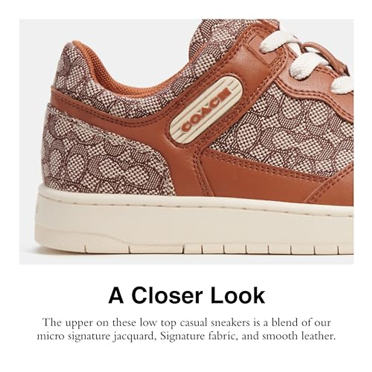 Coach Women's C201 Micro Signature Jacquard Sneaker, Cocoa/Burnished Amber, 8