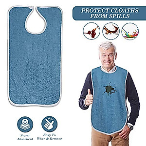 Personal Touch Deluxe Terry Adult Bibs with Closure, 100% Cotton, 3-Pack Size 18X30 (3 Blue)