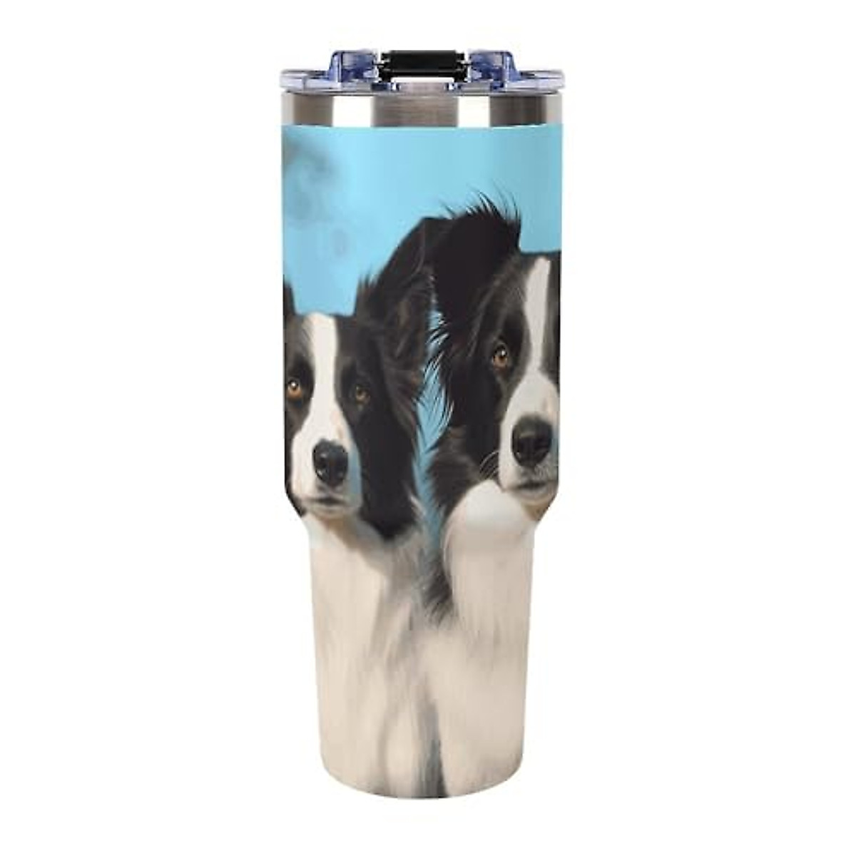 LLUTSNTH 40 Oz Vacuum Tumbler with Black Handle Leakproof Insulated Tumbler Border Collie Stainless Steel Travel Mug with Lid And Straw Coffee Cup Cute Water Bottles Cup Holder Friendly