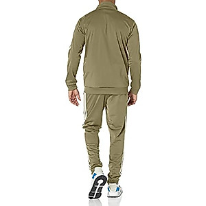 adidas Mens Sportswear Basic 3-stripes Tricot Tracksuit, Olive Strata, Large US