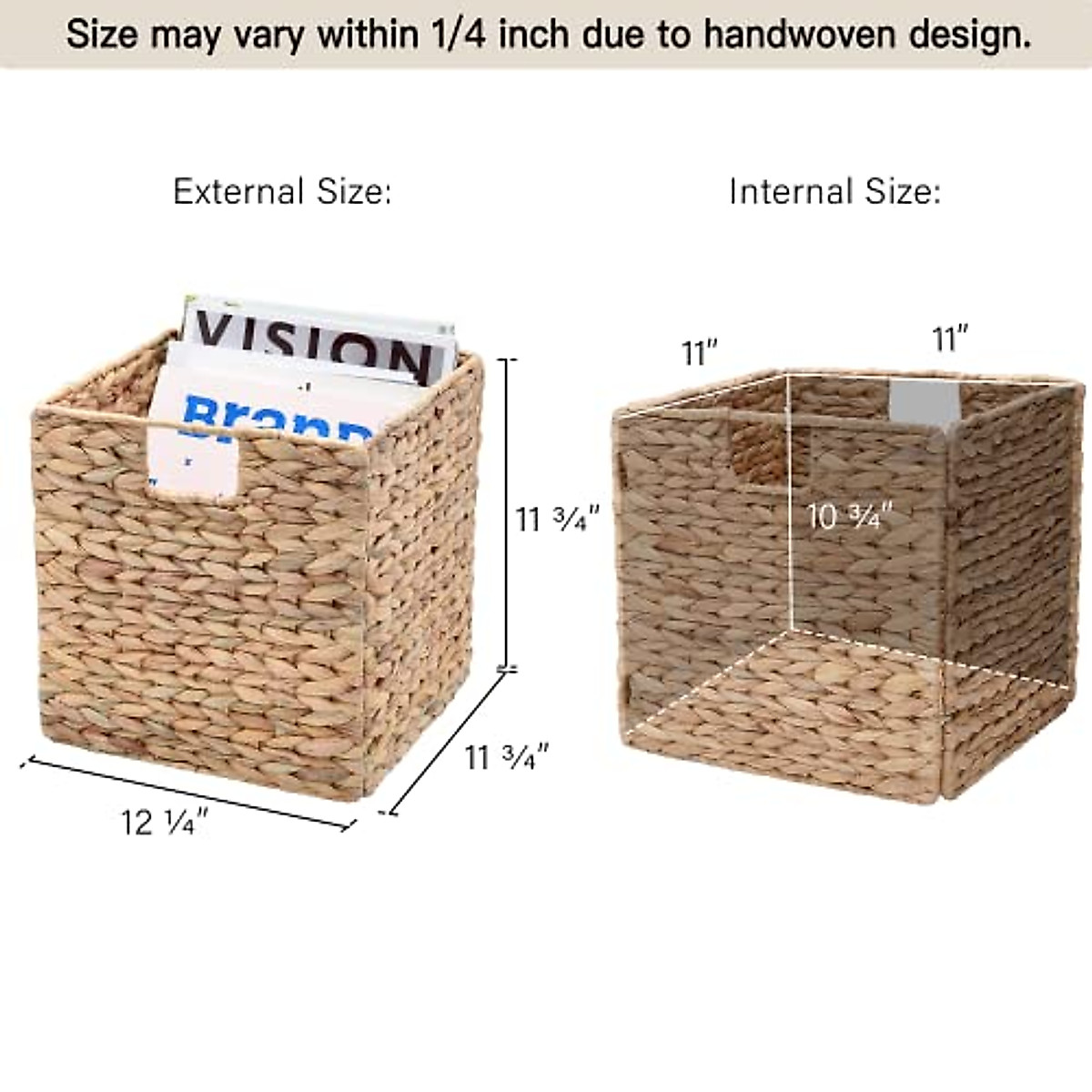 StorageWorks 5-Pack Water Hyacinth Storage Baskets, Square Wicker Baskets with Built-in Handles