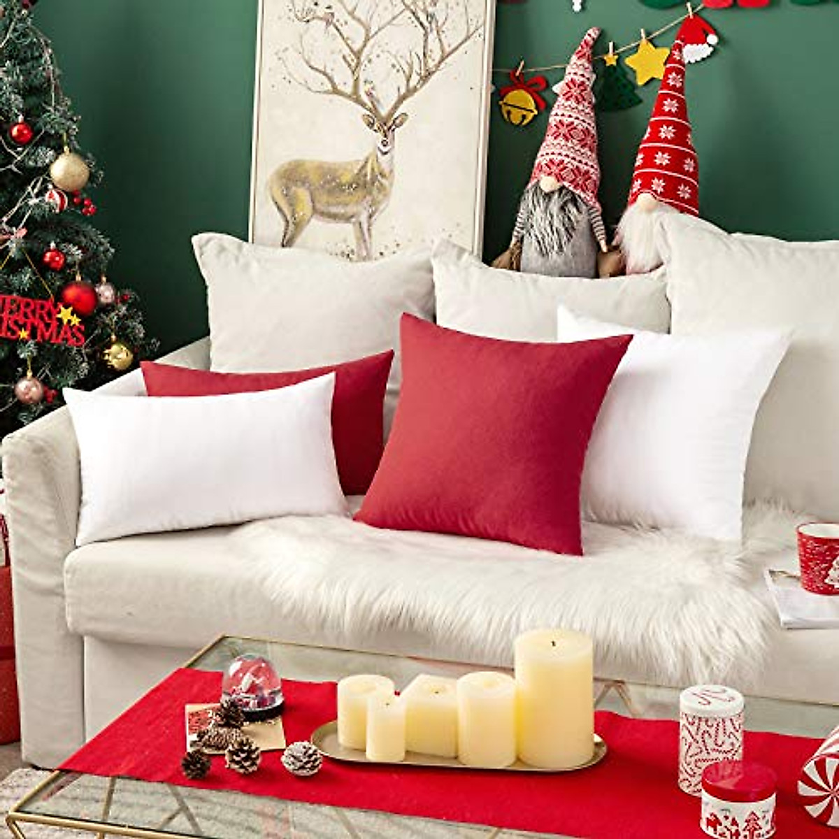 MIULEE Christmas Pack of 2 Decorative Outdoor Solid Waterproof Throw Pillow Covers Linen Garden Farmhouse Cushion Cases for Patio Tent Balcony Couch Sofa 12x20 inch Red