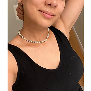 POMINA Real Amazonite Natural Gemstone Beaded Choker Necklace Semi Precious Stone Choker for Women (amazonite)