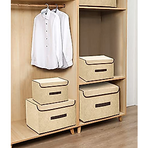 Fabric storage box with Lids 4 pieces beige Fabric Foldable Storage Box Bin with Lids Collapsible Clothes Storage Box Bin Dust proof Closet Storage Box