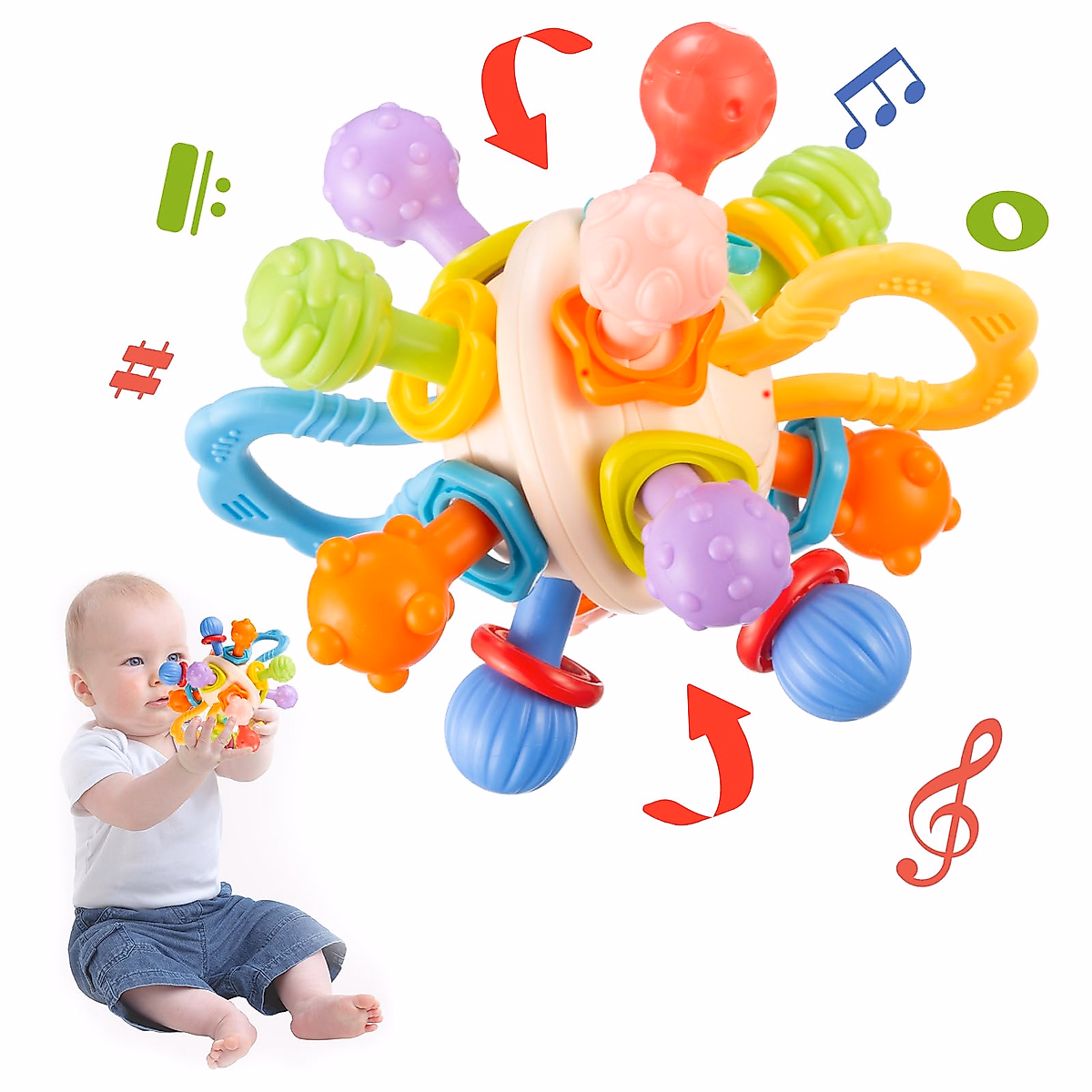 Utoo Sensory Teething Teether Toys for Babies,Teething Toys for Babies 0-6 Months,Teething Toys are Specifically Designed for Infants Aged 6-12 Months,Infant Toys for 0-3-6-12 Months