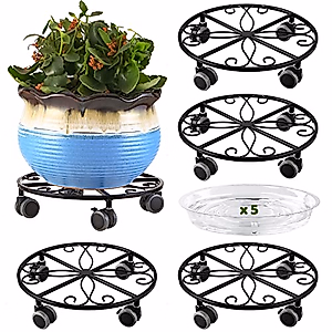 5 Pack Plant Caddy with Wheels Heavy Duty 13.5 Inches Metal Plant Stand with Wheels Plant Dolly Rolling Plant Stand Plant Roller with Casters for Indoor and Outdoor, Black
