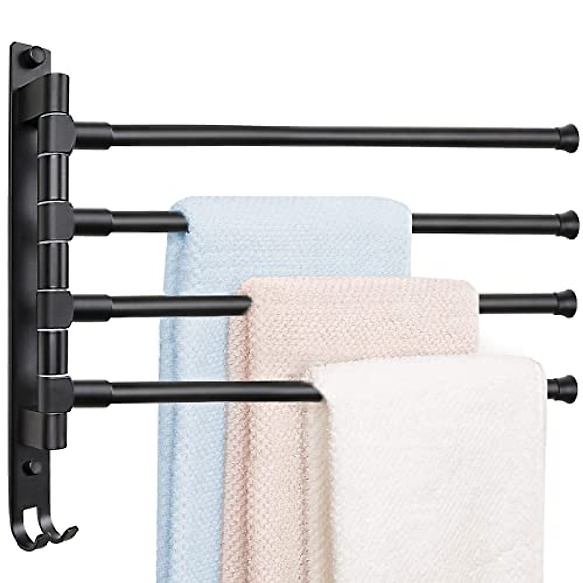 TONIAL Towel Bar 15.5 Inch, Upgraded Swivel Towel Rack Aviation Aluminium Four in ONE Towel Racks for Bathroom Space Saving Swing Out 180° Rotation Towel Hanger Holder Wall Mount, Matte Black