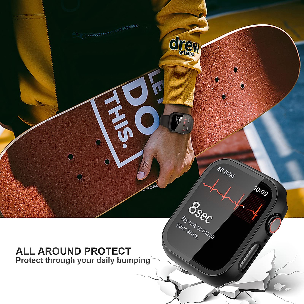 2 Pack Case with Tempered Glass Screen Protector for Apple Watch Series 9/8/7 41mm,JZK Slim Guard Bumper Full Hard PC Protective Cover HD Thin Cover for iWatch 9 8 7 41mm Accessories,Black+Blue