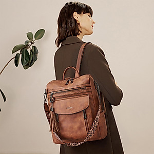 Shrrie Backpack Purse for Women Fashion Leather Backpack Purse Designer Travel Backpack Convertible Shoulder Bag with Wristlet