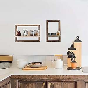 idee-home Wall Shelves Floating Shelves for Wall Set of 4, Hanging Shelves for Wall Storage, Square Wall Shelf Decor, Wall Mounted Shelves for Bathroom, Living Room Brown