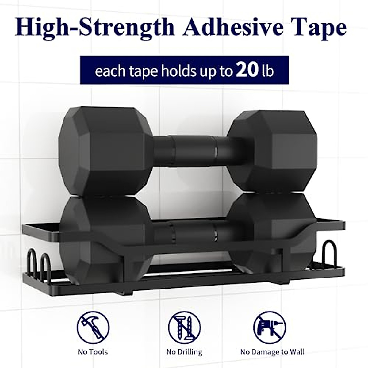 Kitsure Shower Caddy, Max Size - 12.6'' x 4.7'' x 2.4'' No Drilling Shower Organizer with 8 Hooks, Rustproof Stainless Steel Shower Shelf for Inside Shower, Shower Rack for Bathroom, Black - 2 Pack