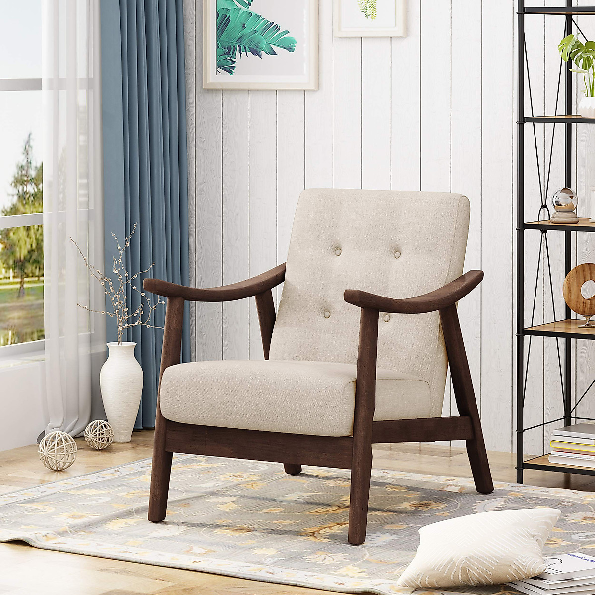 Christopher Knight Home Aurora Mid-Century Modern Accent Chair, Rubberwood, Beige, Brown