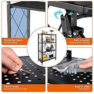 HPONQIONE 5-Tier Heavy Duty Foldable Metal Rack Storage Shelving Units 28" W x 14" D x 65" H for Kitchen Bakers Closet, Metal Wire,with Wheels Moving Easily