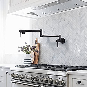 Aleasha Brass Made Pot Filler, Matte Black Pot Filler Faucet, Wall Mount Folding Kitchen Sink Pot Filler Faucets, Retractable Single Hole Pot Filler with Two Handles for Sink Stove